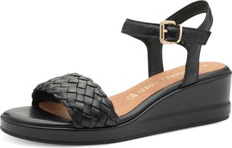 Marco Tozzi Damen Sandalen mit Keilabsatz aus Leder Elegant, Schwarz (Black), 38 EU