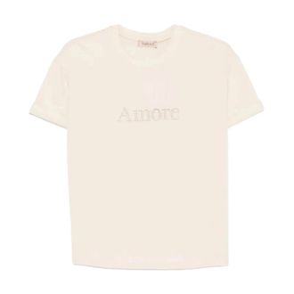 Twinset Jersey T-Shirt mit Stickerei - - Tops - Damen - Beige - XS