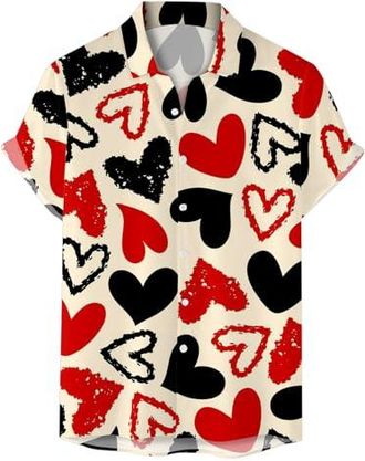 Generic Chemise boutonn&eacute;e &agrave; manches courtes pour homme pour la Saint-Valentin 2026, Rouge, 4XL