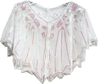 Generic NYSBH Ch&acirc;le r&eacute;tro avec perles et paillettes pour femme, Color&eacute; - blanc, Taille unique