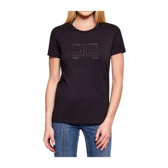 Elisabetta Franchi Femme, Tops, Noir, Taille: 42 FR T-shirt en jersey avec logo brod&eacute;