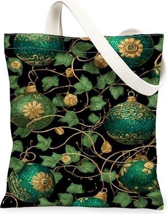 Generic Sacs fourre-tout &eacute;l&eacute;gants en toile verte, motif ornement vintage, sacs &agrave; provisions r&eacute;utilisables, l&eacute;gers et lavables, vert, 13x15 Inch