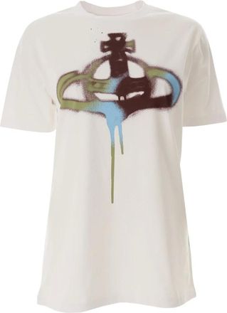 Vivienne Westwood Femme, Tops, Blanc, Taille: 34 FR Spray Orb Classic T-Shirt