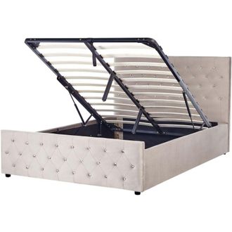 Beliani Bett mit Stauraum Samtstoff AMIENS 140 x 200 cm Taupe