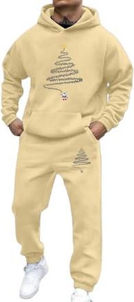 Generic Sweat &agrave; capuche imprim&eacute; 2026 et joggers - Tenue de vacances festive en polaire confortable - V&ecirc;tement de d&eacute;tente deux pi&egrave;ces, beige, XXL