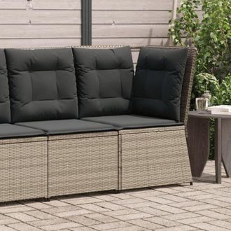 vidaXL Garten-Ecksofa mit Kissen Grau Poly Rattan - Vidaxl