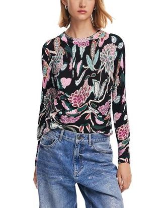 Desigual Woman Flat Knit Thin Gauge Pullover Sweat-Shirt, Noir, M Femme