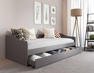 Inter Link SAS Funktionsbett - Kinderbett - Einzelbett - Sofabett - mit Stauraum - Bettschublade - mit Schublade - inklusive Lattenrost - Kiefer Massivholz - Grau La