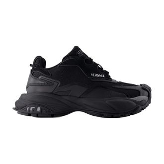 Versace Womens Leather And Mesh Sneaker Black Calfskin