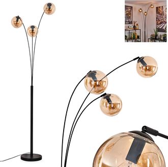 HOFSTEIN Stehleuchte Gastor, Stehlampe aus Metall/Glas in Schwarz/Bernsteinfarben, Leuchte im modernen Retro/Vintage-Design mit Schirmen aus Glas (Ø 15cm) u. F