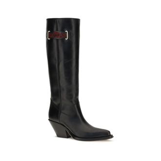 Chlo&eacute; Womens Black Calf Leather Bos Taurus Over The Knee Shoe