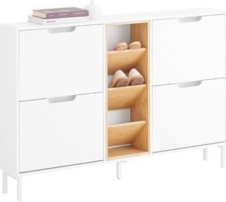 SoBuy Meuble Chaussure Meuble &agrave; Chaussure Rangement Chaussures Ultra Mince 19cm - 4 Abattants 3 Compartiments Ouverts Armoire &agrave; Chaussures pour Entr&eacute;e Coulo