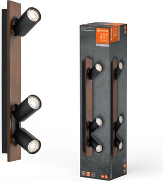 Ledvance DECOR SPOT MERCURY, 3 x 3,4W, 690lm, Holzoptik schwarz, Spotleuchte, verstellbare Köpfe, vielseitig anwendbar, Innenraumspot, austauschbare LED-Lampen