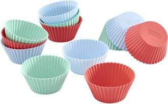 Lurch 83013 FlexiForm Muffinliner / Muffinförmchen 12er Set aus aus 100% BPA-freiem Platin Silikon, Innenmaß 6,6 x 3,1 cm, Pastel Mix, Pink
