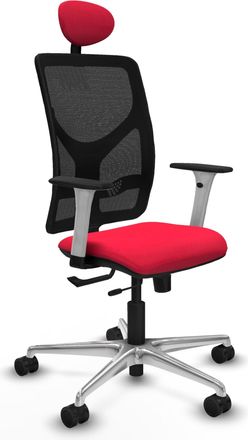 Piqueras y Crespo B&uuml;rostuhl mit wei&szlig;en und schwarzen Armlehnen, h&ouml;henverstellbare Lendenwirbelst&uuml;tze und festes Kopfteil, ausgestattet mit Syncro/Traslack. Schwarz/Rot