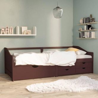 vidaXL Lit de repos 3 places &agrave; tiroirs Marron fonc&eacute; Pin 90x200 cm