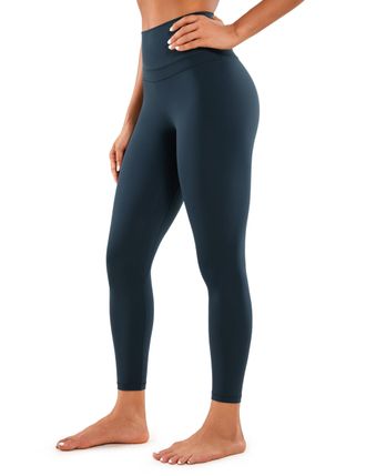 CRZ YOGA Damen Naked Feeling Sport Leggings High Wasit Sporthose Yogahose Blickdicht Lange Yoga Leggins - 64cm Echte Marine 36