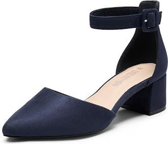 Dream Pairs Escarpins Femme Classique à Talon Bloc Antidérapante TPR Chaussures Tendance Polyvalents pour Mariage Voyage,Size 42,Marine-Daim,SDPU2438W-E