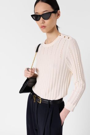 Gerard Darel Pull ajour&eacute; &agrave; boutons dor&eacute;s - LHENA - Ecru
