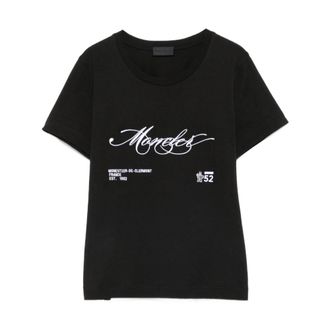 Moncler Schwarzes Grafik-Crew-Neck-T-Shirt - - Tops - Damen - Schwarzk - S