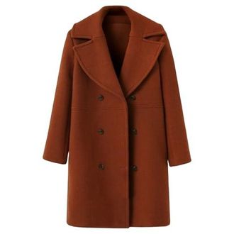 Generic Manteau &agrave; double boutonnage pour femme - Veste dhiver &agrave; manches longues et revers mi-cuisse, rouge brique, XL
