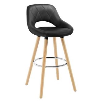 Woltu Tabouret Bar, Chaise Haute Bar, Tabouret Haut avec Dossier et Repose-Pieds, Cadre en Bois, Siège en Similicuir, Noir, BH111sz-1