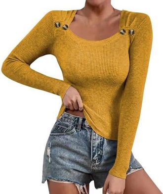 Generic Haut thermique à col rond et manches longues en coton pour femme - Chemises à manches longues pour femme - Chemises de Noël pour femme - Haut décole p