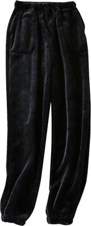Feoya Femme Hiver Bas de Pyjama Chaud Pantalon Long Fuzzy Loungewear Pantalon de Pyjama Noir M