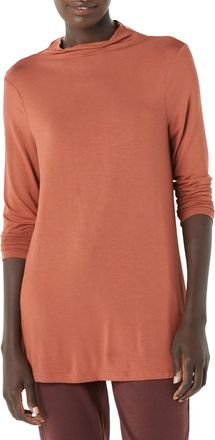 Amazon Essentials Damen Langärmelige Jersey-Tunika Stehkragen, Braun, XXL