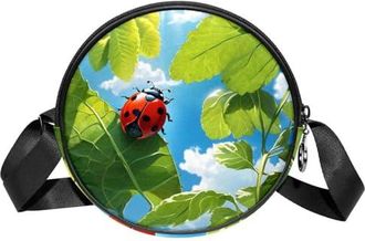 Generic Sac &agrave; bandouli&egrave;re circulaire pour femme, petit sac &agrave; bandouli&egrave;re mignon coccinelle avec fermeture &eacute;clair, bretelles r&eacute;glables, sac &agrave; main rond d&eacute;contr