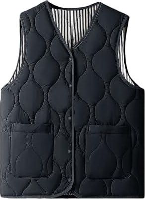 Generico Gilet sans manches avec col en V et fermeture à boutons polyvalent Veste de transition pour femmes et hommes Gilet rembourré léger avec motif vagues, 