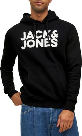 Jack & Jones Herren Jack & Jones Corp Logo Sweat Hood Classic Kapuzen Sweatshirt Basic Sweater, Farben:Schwarz, Gr&ouml;&szlig;e Pullover:XS