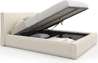 IDMarket Lit coffre double JADE avec sommier 140 x 190 cm velours c&ocirc;tel&eacute; beige