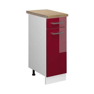 Vicco Meuble cuisine R-Line, Rouge bordeaux Haute brillance, 30 cm, pt Ch&ecirc;ne Vicco