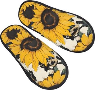Generic Pantoufles en forme de vache et tournesol pour homme et femme - Motif floral - Antid&eacute;rapantes - Confortables - En mousse &agrave; m&eacute;moire de forme - Pour cha