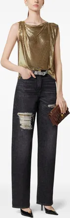 Versace Metal-Mesh Ripped Jeans - Black