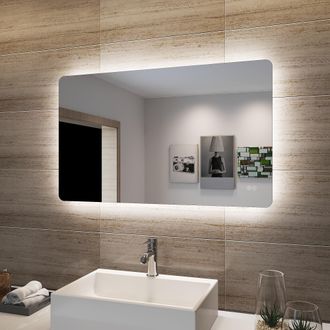 Sonni Badspiegel 100 x 60cm Badspiegel mit LED-Beleuchtung beschlagfrei Lichtspiegel IP44 LED Spiegel Wandspiegel mit Touch-Schalter Kaltwei&szlig;/Neutralwei&szlig;/Wa