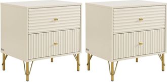 Vente-Unique Lot de 2 Tables de Chevet 2 tiroirs - Beige - LOUREO
