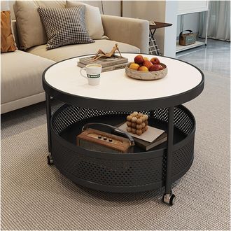 Generic Beistelltisch, Couchtisch/Nachttisch mit 3 Rädern, mit Ablagefläche, Kleiner Couchtisch aus Metall for das Wohnzimmer, 50 x 50 x 45 cm(G)