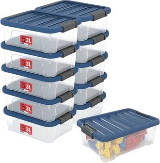 Sundis Wave Box, 11er-set Aufbewahrungsboxen mit deckel, 3L, mit clips, transparentem Kunststoff, stapelbar, ideal für Kosmetika, Schmuck, Stifte und Filzsti