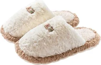 Generic Chaussons en Coton pour Femme Semelles Intérieures en Mousse à Mémoire de Forme Douillets Doublés de Fausse Fourrure Antidérapants Doux et Chauds Blan