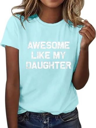 Generic T-shirt à manches courtes pour femme, coupe classique, motif lettre ample, couleur unie, vêtements pour la vie quotidienne, cadeaux de Noël, bleu clai