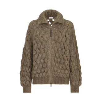 Brunello Cucinelli Glitzernder Zickzack-Kabelstrick-Cardigan - - Knitwear - Damen - Beige - S