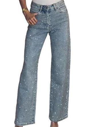 Generic Jean baggy Y2k pour femme - Taille haute - Jambe large - Jambe droite - Extensible - Style d&eacute;contract&eacute;, bleu clair, XXL
