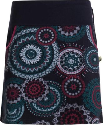 vishes kurzer Damen-Rock mit Mandalas in schwarz I Gr&ouml;&szlig;e XS (32-34) I Handgefertigt aus 100% Baumwolle I Rock mit Taschen I Ideal f&uuml;r warme & kalte Monate I 