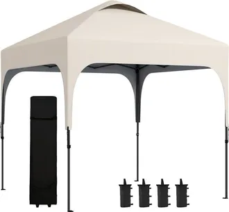 OUTSUNNY Tonnelle barnum automatique pop-up dim. 2,53L x 2,53l x 2,68H m hauteur r&eacute;glable nombreux accessoires inclus acier oxford beige