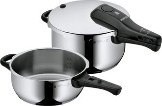 WMF Perfect Schnellkochtopf Set Induktion 2-teilig, Dampfkochtopf 4,5l + 3l, Töpfe Set Cromargan Edelstahl poliert, 2 Kochstufen, Einhand-Kochstufenregler