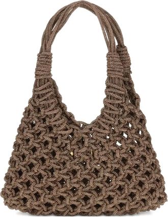 Hibourama Bags sac porté épaule tressé à ornements en cristal - Marron