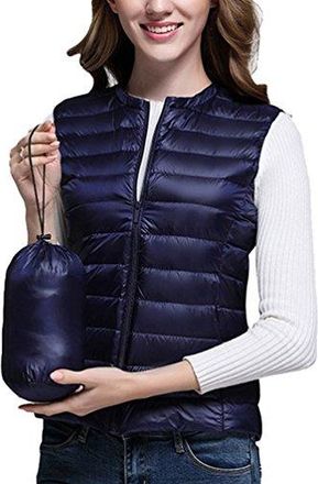 Baymate Femme Col Rond Gilet Blouson en Duvet Mode Court Doudoune Ultra L&eacute;g&egrave;re Veste Manteau Slim Fit Marine L