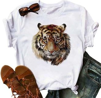 Keephen Color&eacute; Lion/Cheval/Tigre/Loup Impression 3D T-Shirt Femmes Animal Graphique Tees Casual Manches Courtes Col Rond T-Shirt &Eacute;t&eacute; Coupe L&acirc;che Tops